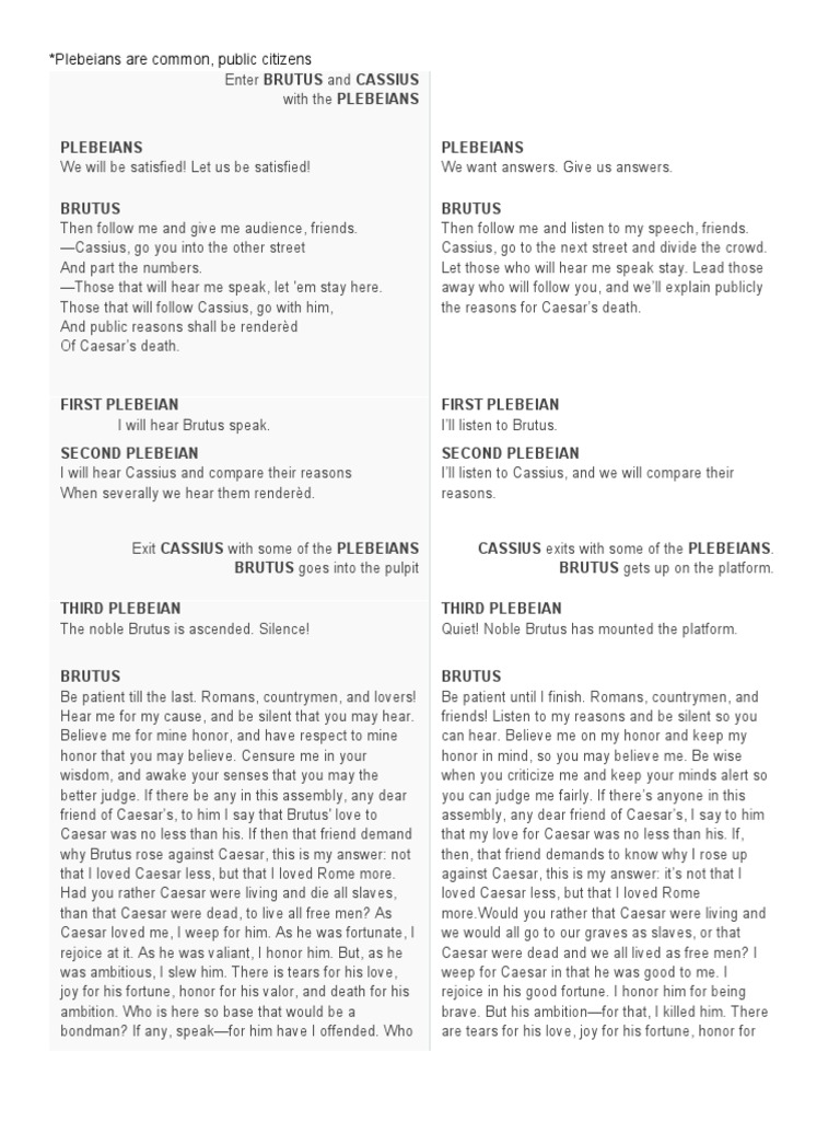 Brutus and Antonys Speeches | PDF | Julius Caesar | Mark Antony