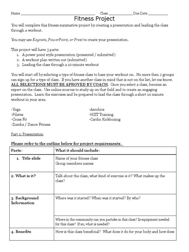 Fitness Project Rubric | PDF | Physical Fitness | Behavior Modification