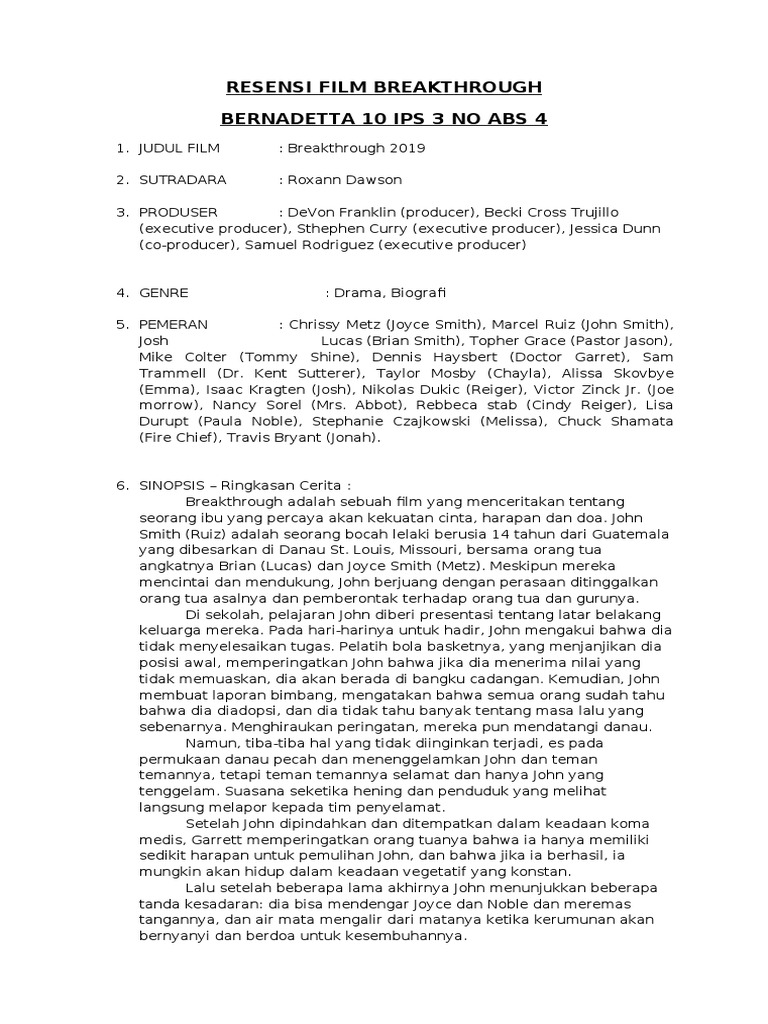 Bernadetta Resensi Film Breakthrough | PDF