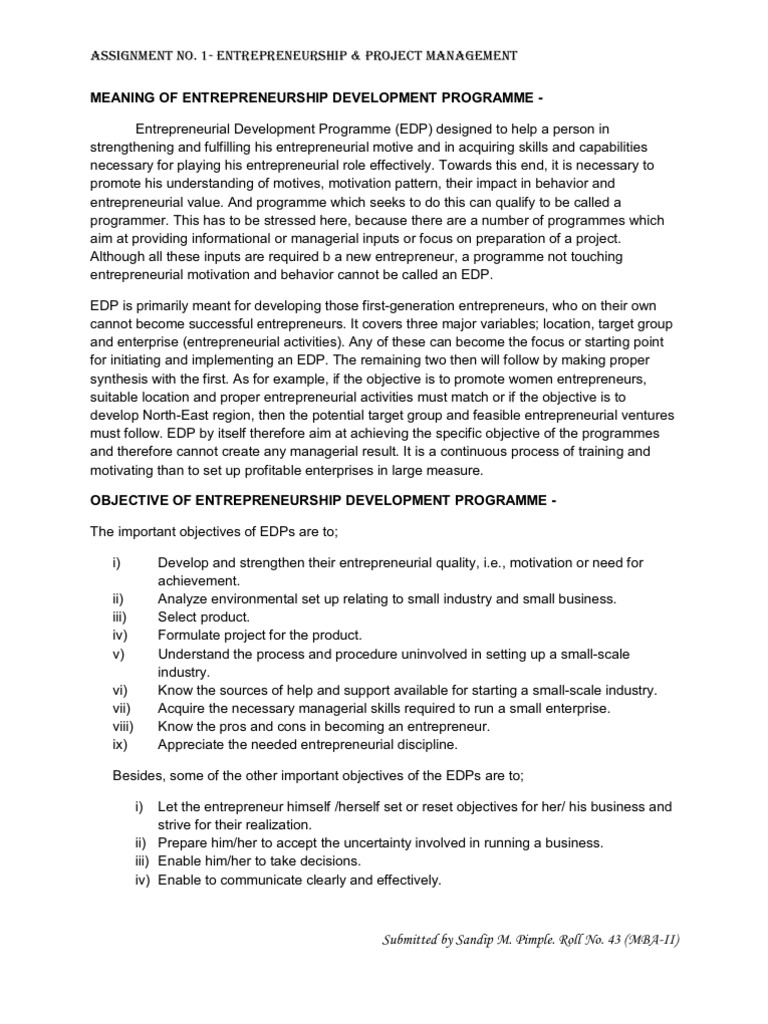 Entrepreneurship Development Programme | PDF | Entrepreneurship ...