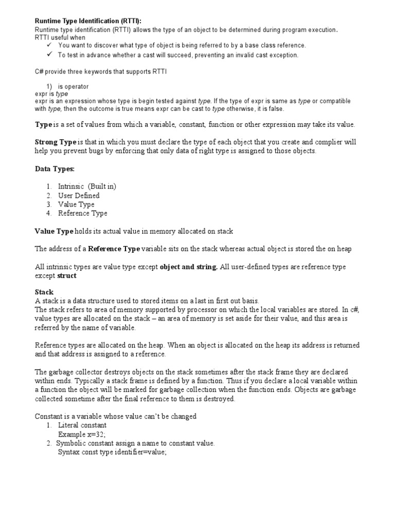 Csharp Concepts Pdf Data Type Variable Computer Science