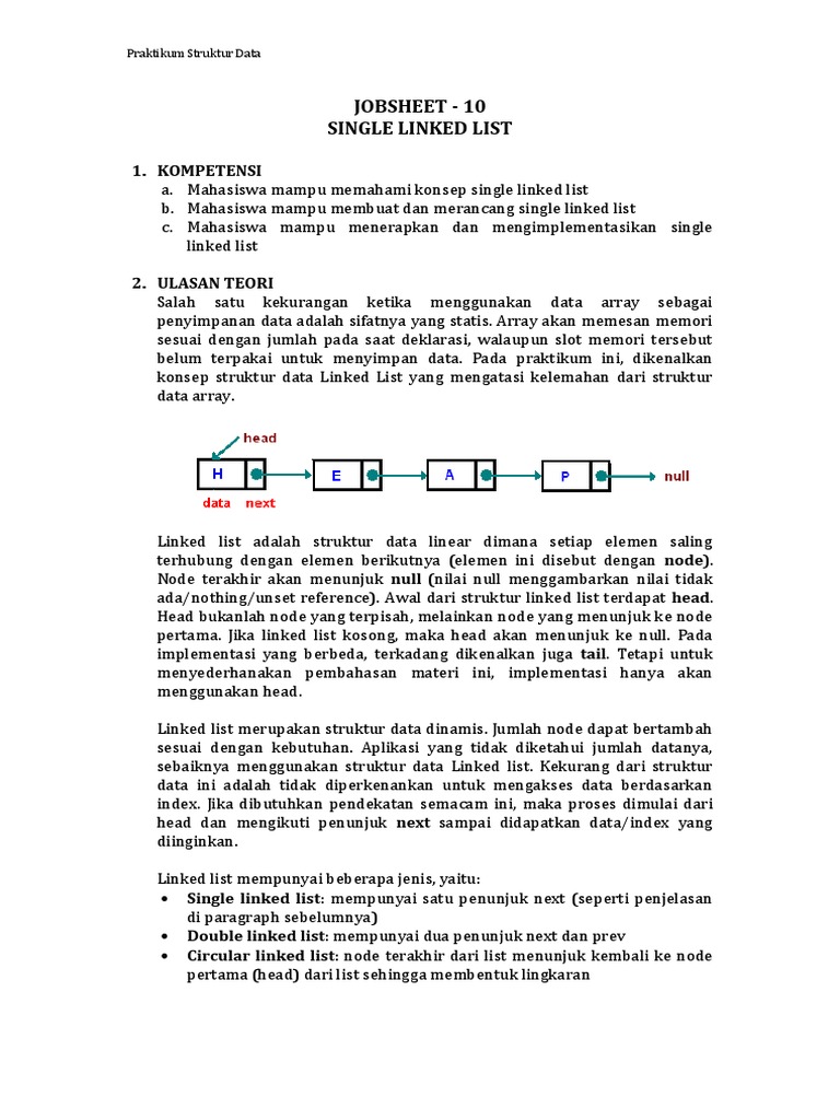 Jobsheet 10 - Linked List PDF | PDF | Komputer