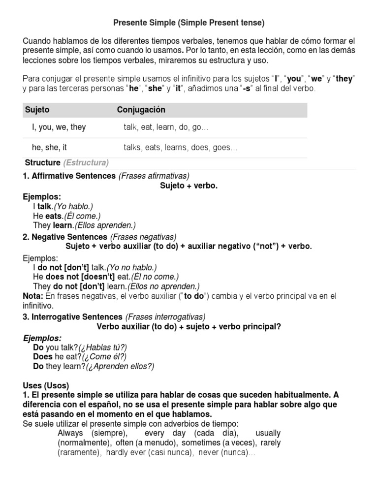 Presente Simple en Ingles | PDF | Verbo | Sintaxis