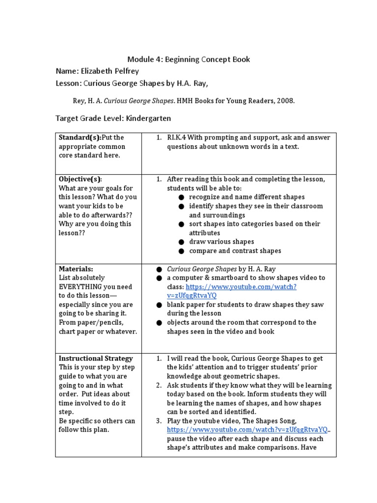 m4 Beginning Concept Book Lesson Plan 1 | PDF | Shape | Lesson Plan