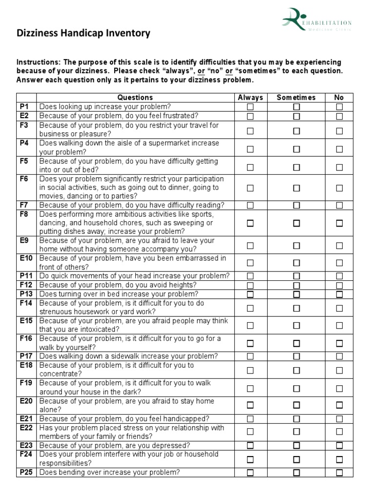Dizziness Handicap Inventory PDF | PDF | Neuroscience | Clinical Psychology