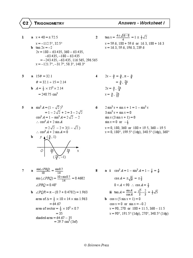 Trigonometry Worksheet Answers | PDF | Triangle Geometry | Elementary ...