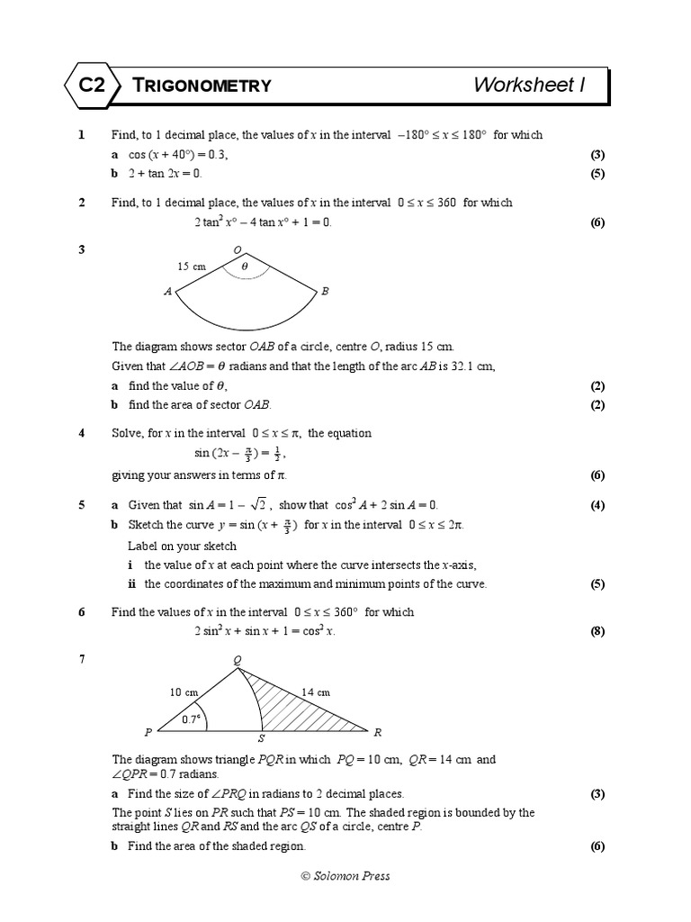 Mixed - Exam-Style - Questions - On - Trigonometry - Worksheet - I 1 ...