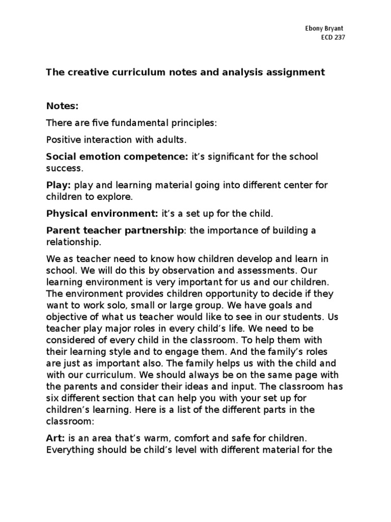 Ecd 237 Creative Curriculum | PDF | Classroom | Teachers