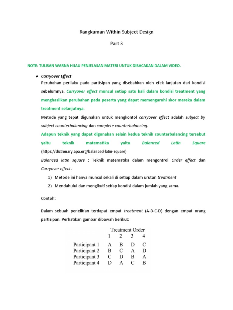 Rangkuman Within Subject Design PART 3 | PDF