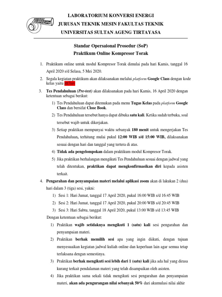 SoP Modul Kompresor Torak 2020 | PDF | Teknologi & Rekayasa