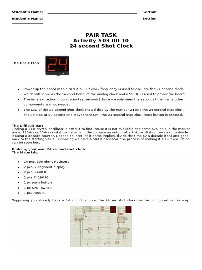 Pair Task Activity #03-00-10 24 Second Shot Clock | PDF