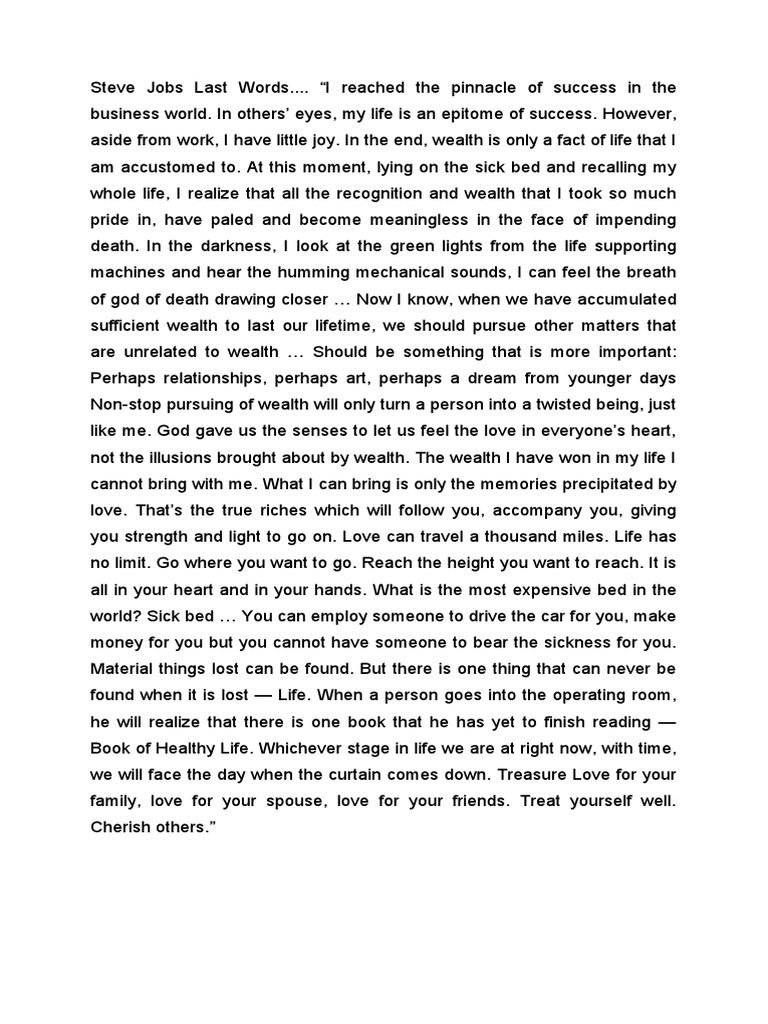 Steve Jobs Last Words | PDF