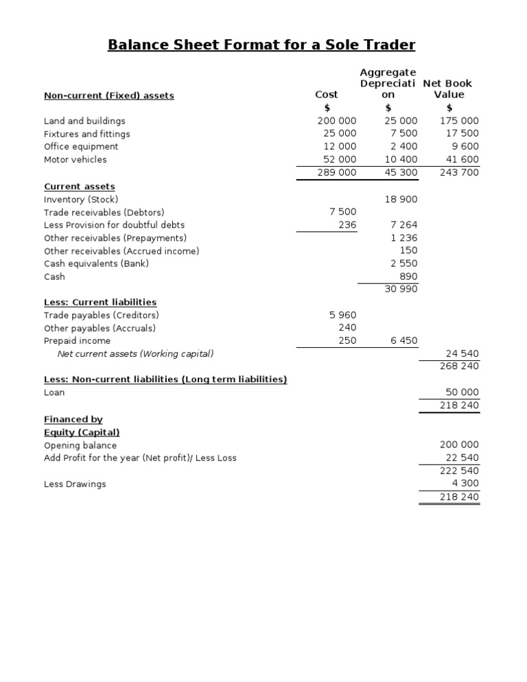Simple Balance Sheet Sole Proprietorship Balance Sheet Explained In