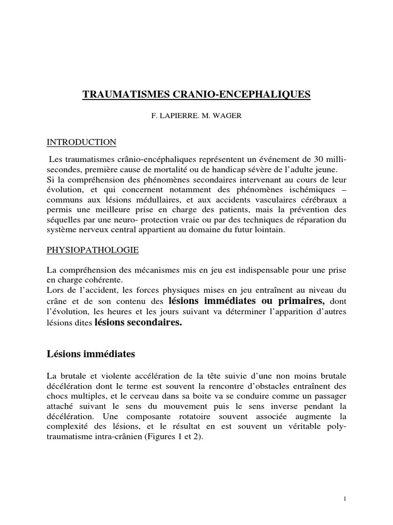 Traumatismes crânio-encéphalique : causes et effets | PDF | Traumatisme crânien | Coma