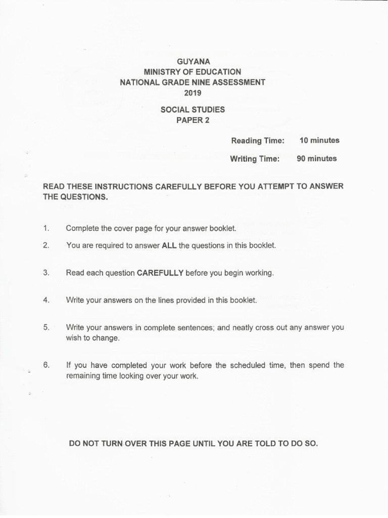 National Grade 9 Assessment - 2019 - Social Studies P2 | PDF