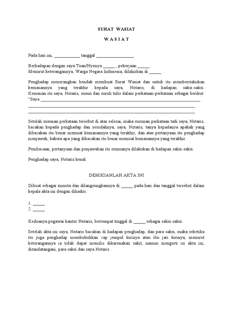 Contoh Surat Wasiat Pdf