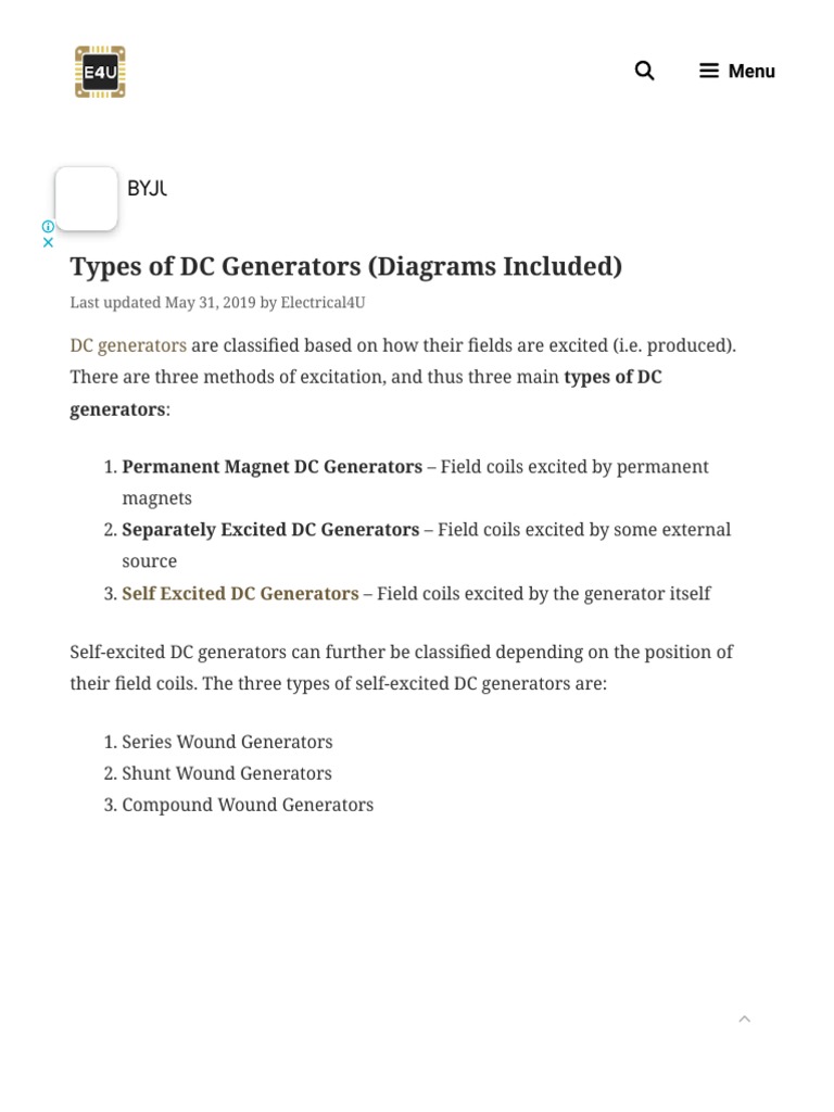 Types of DC Generators (Diagrams Included) - Electrical4U | PDF | Electric Generator | Direct ...