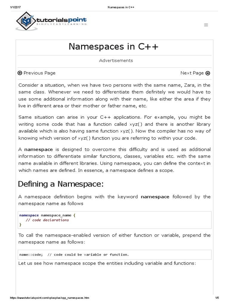 Namespaces in C++ | Download Free PDF | Namespace | Scope (Computer Science)