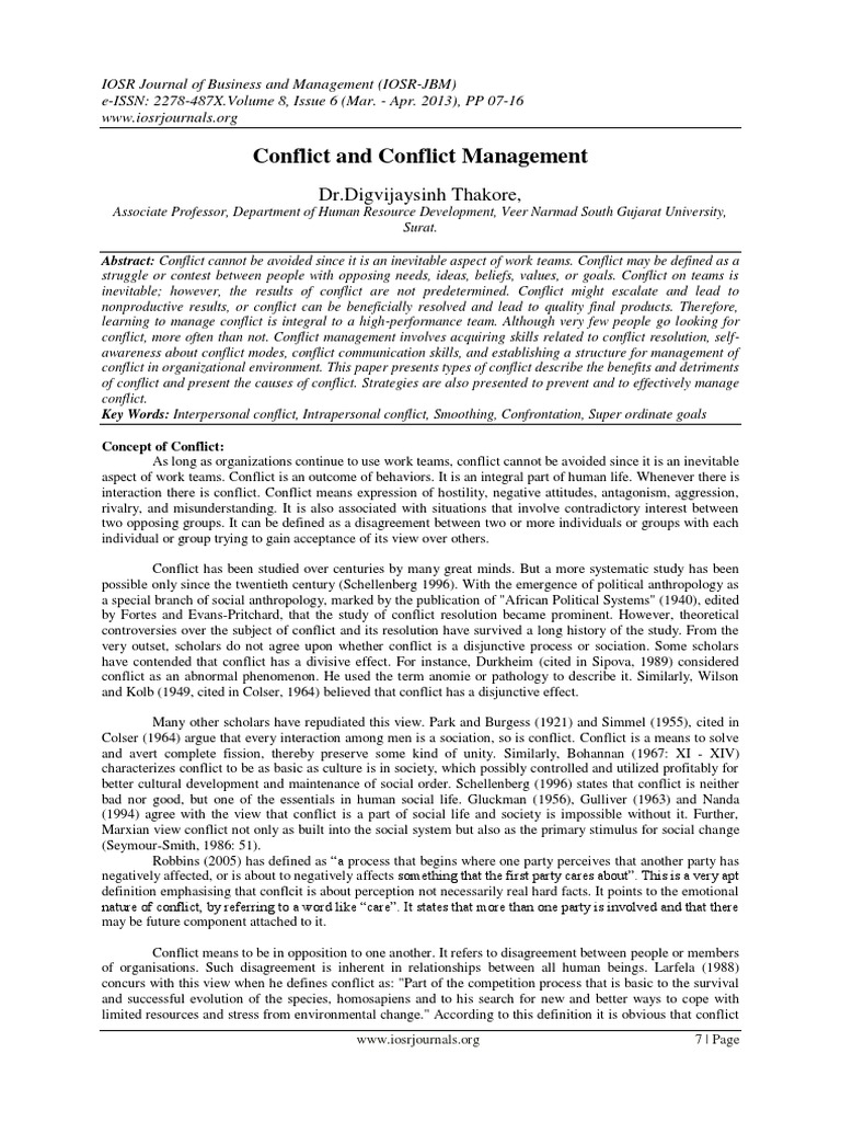 Conflict and Conflict Management | PDF