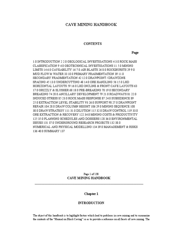 Cave Mining Handbook Guide | PDF | Drilling Rig | Mining