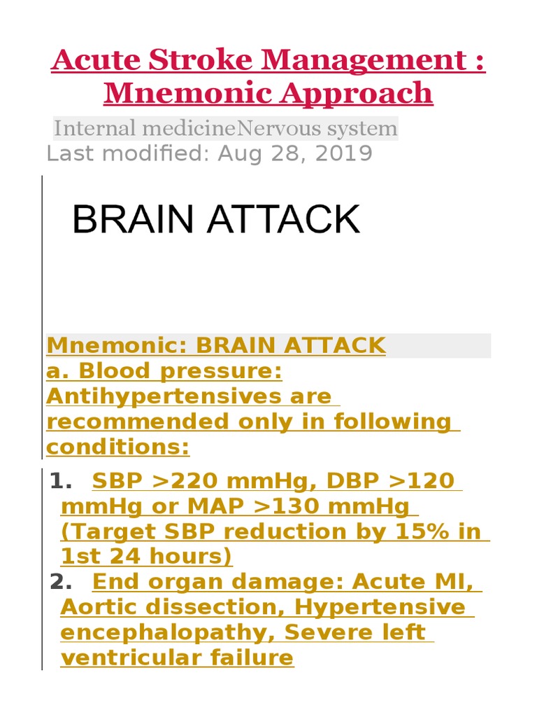 Acute Stroke Management | PDF | Blood Pressure | Stroke