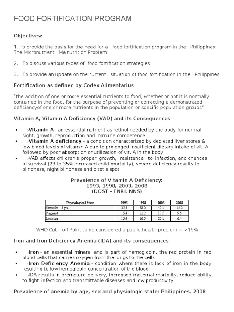 Philippine Food Fortification Program Overview | PDF | Vitamin A ...