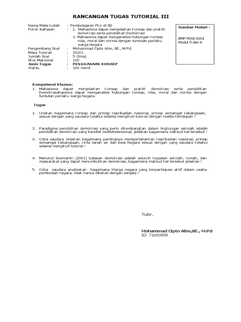 Rancangan Tugas Tutorial Iii | PDF
