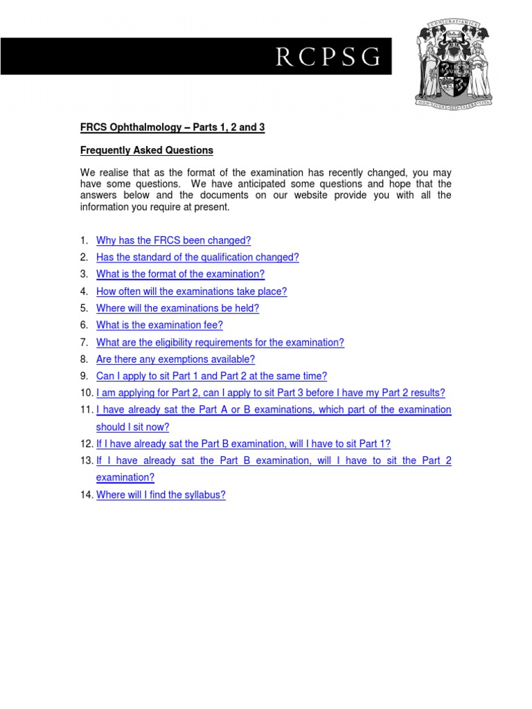 Frequently Asked Questions about the New Format of the FRCS ...