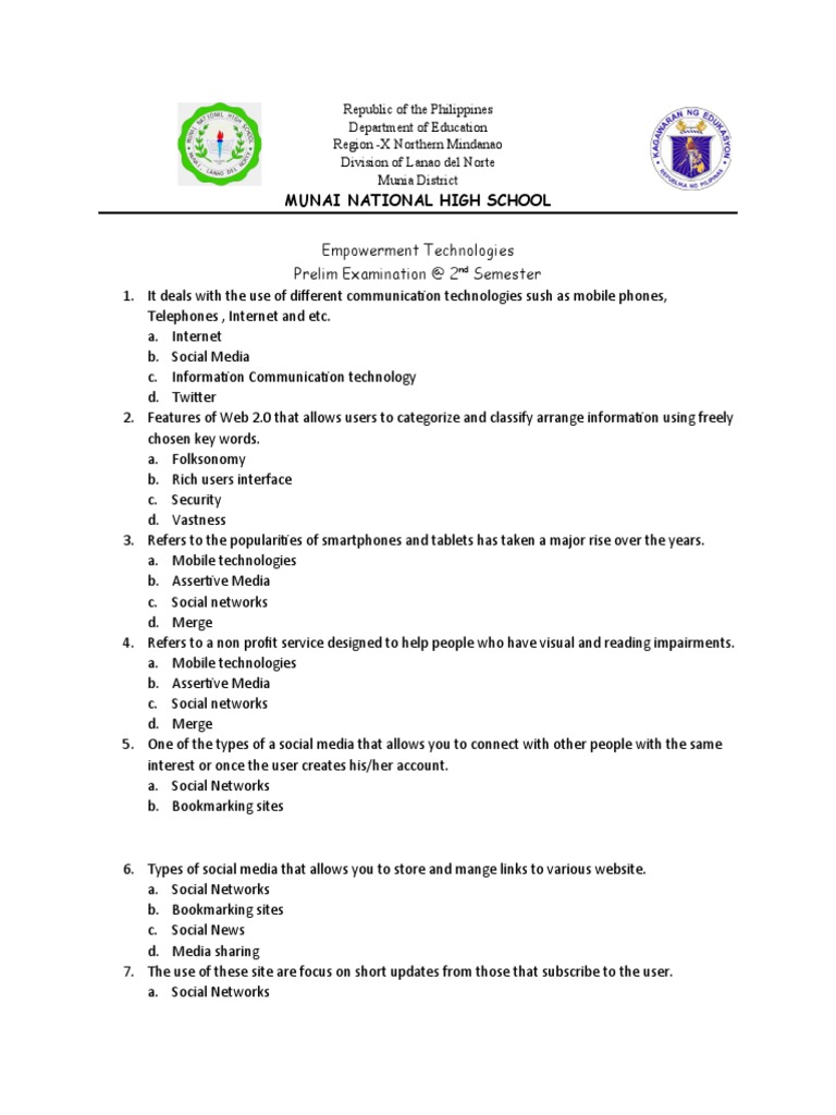 Empowerment Technologies Exam Overview | PDF | Cyberspace | Application ...