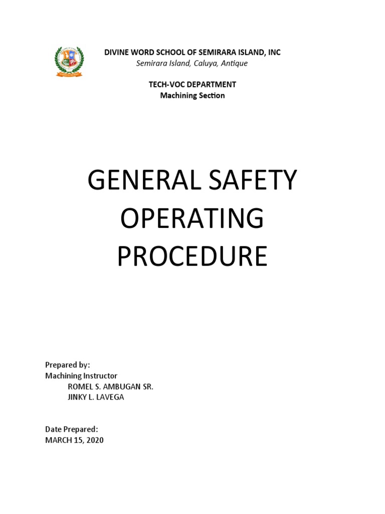 General Safety Operating Procedure: Divine Word School of Semirara ...