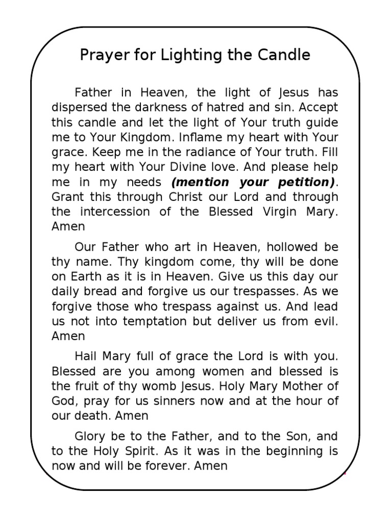 Prayer For Lighting The Candle | PDF | Religion & Spirituality