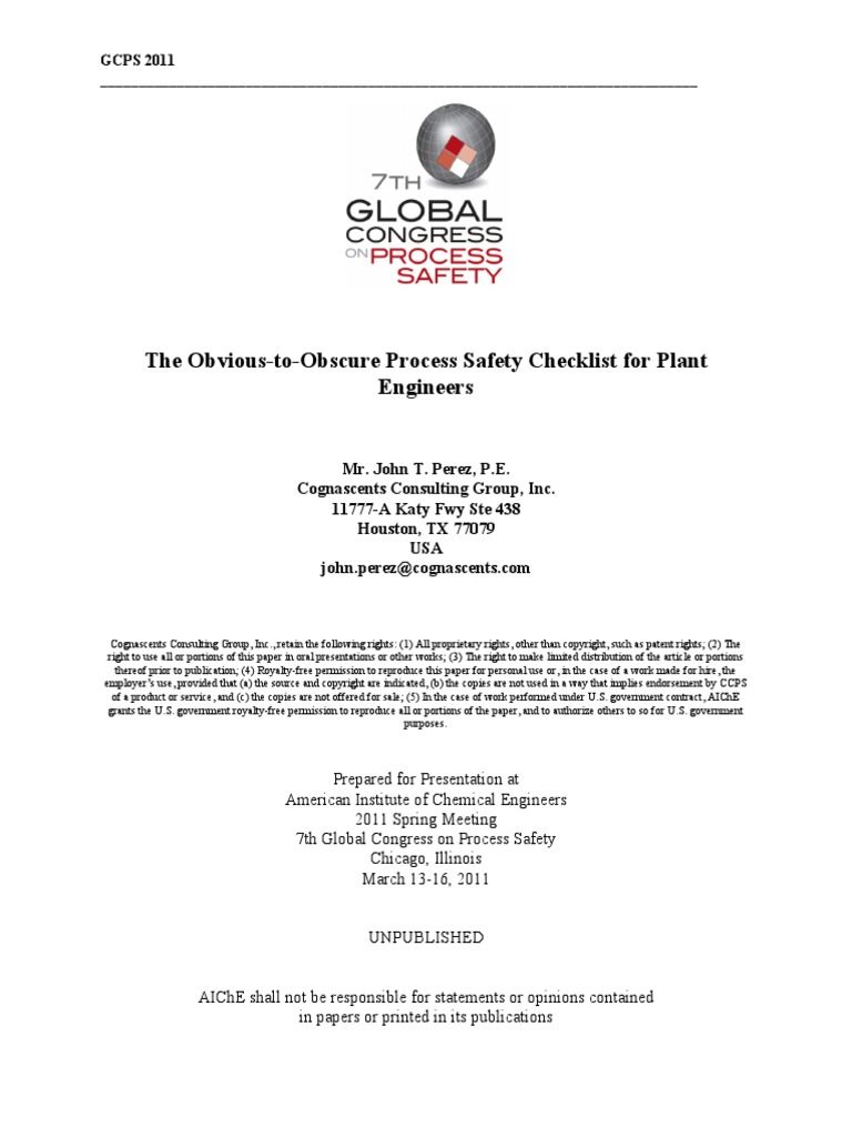 The Obvious-to-Obscure Process Safety Checklist For Plant Engineers ...