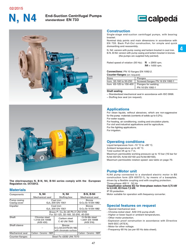 Calpeda N n4 Data Sheet | PDF | Pump | Machines