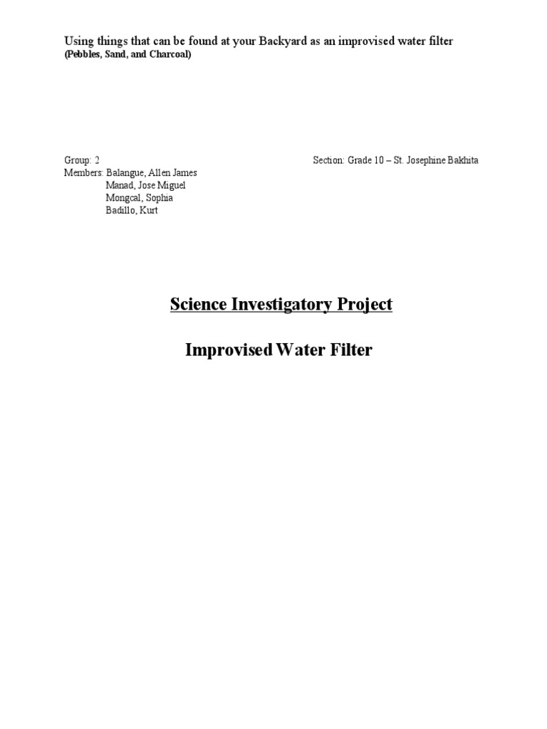 Science Investigatory Project Improvised Water Filter | PDF ...