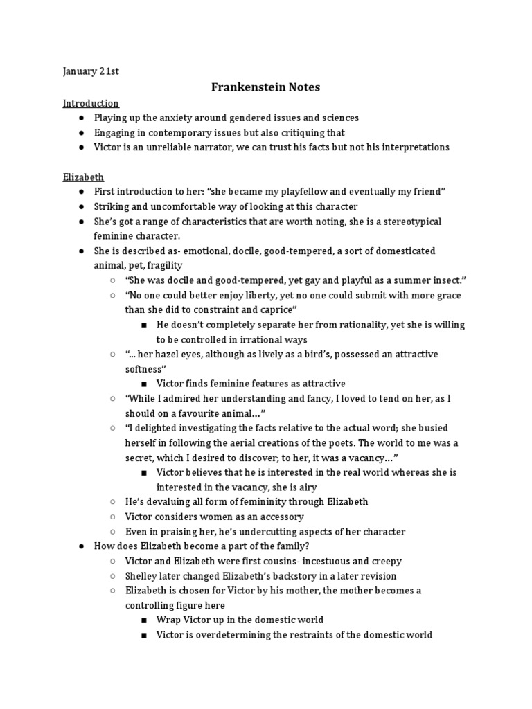Frankenstein Notes | Download Free PDF | Frankenstein | Paradise Lost