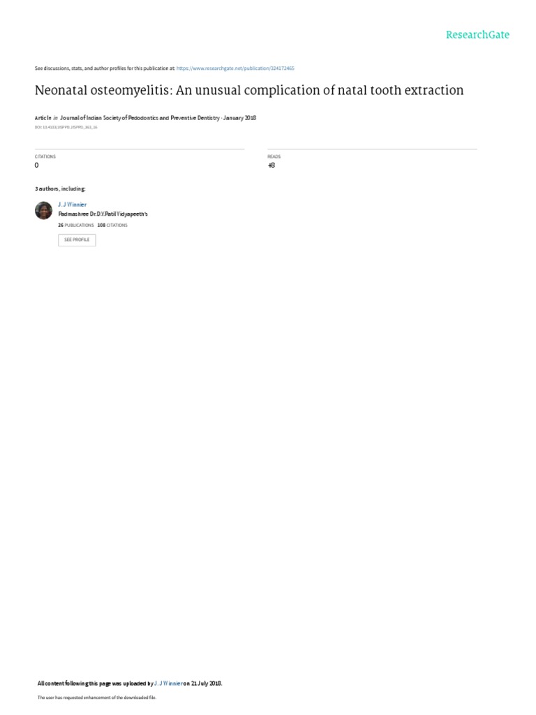 Neonatal Osteomyelitis: An Unusual Complication of Natal Tooth ...