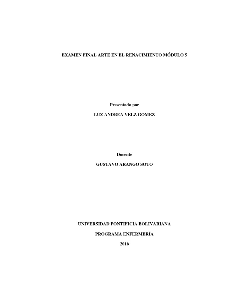 Examen Final Arte en El Renacimiento Módulo 5 | PDF | Belleza | María ...