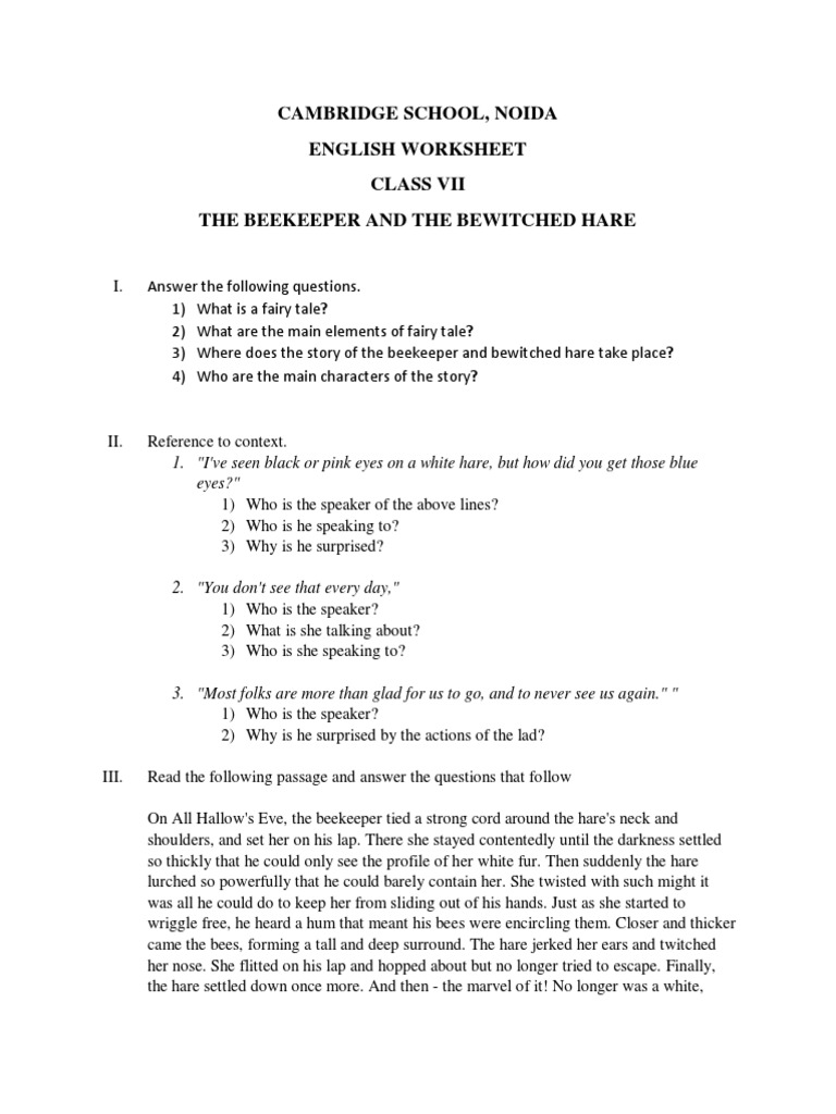 The Beekeeper and The Bewitched Hare Exercise PDF | PDF