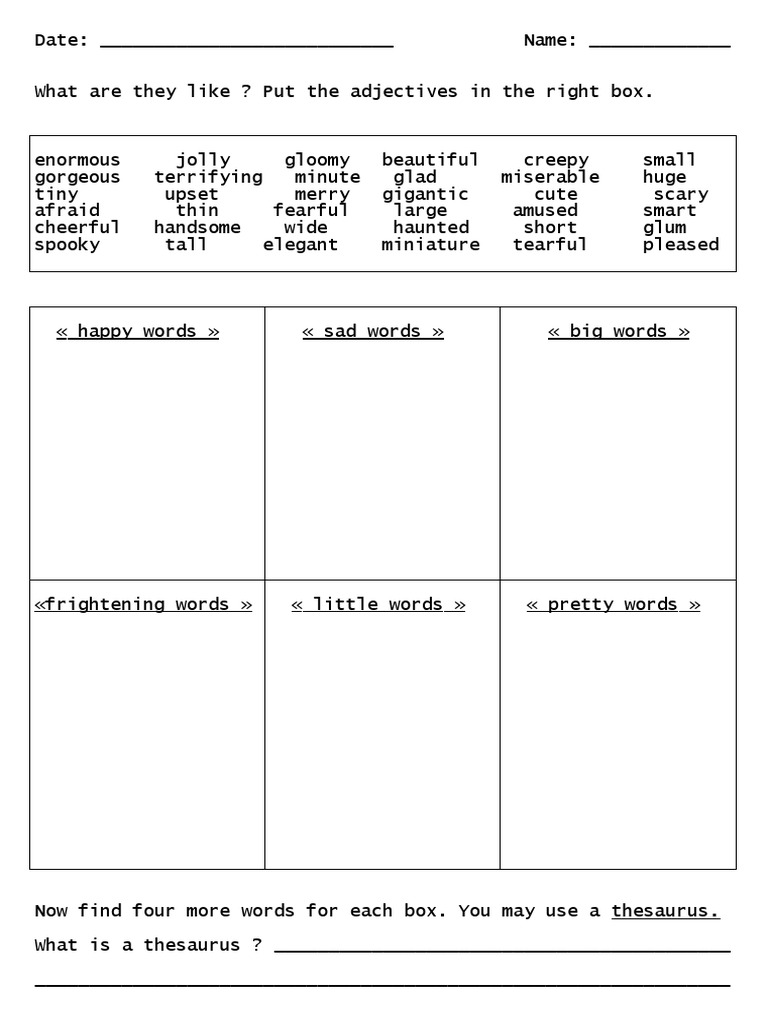 Sorting Adjectives | PDF