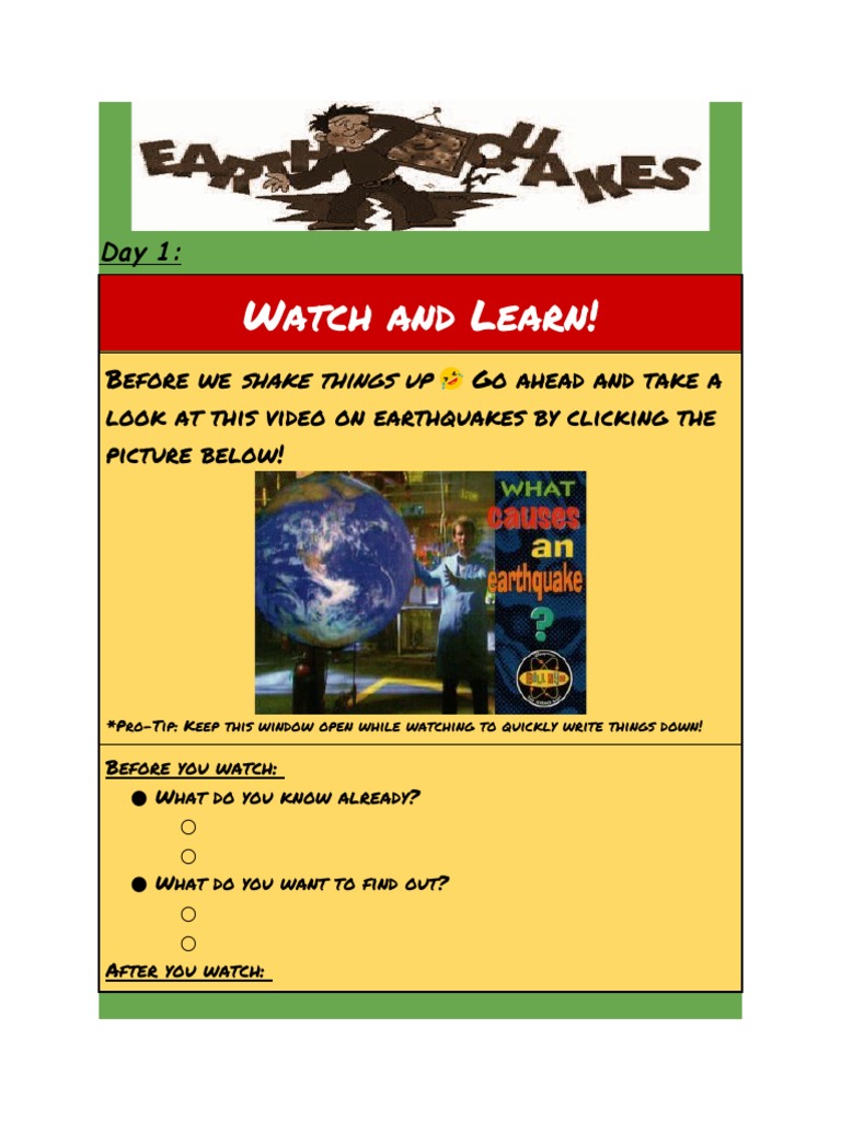 Earthquakes Hyperdoc | PDF | Earthquakes | Disaster And Accident