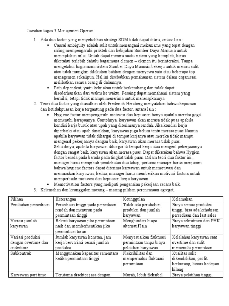 Jawaban Tugas 3 Manajemen Operasi | PDF