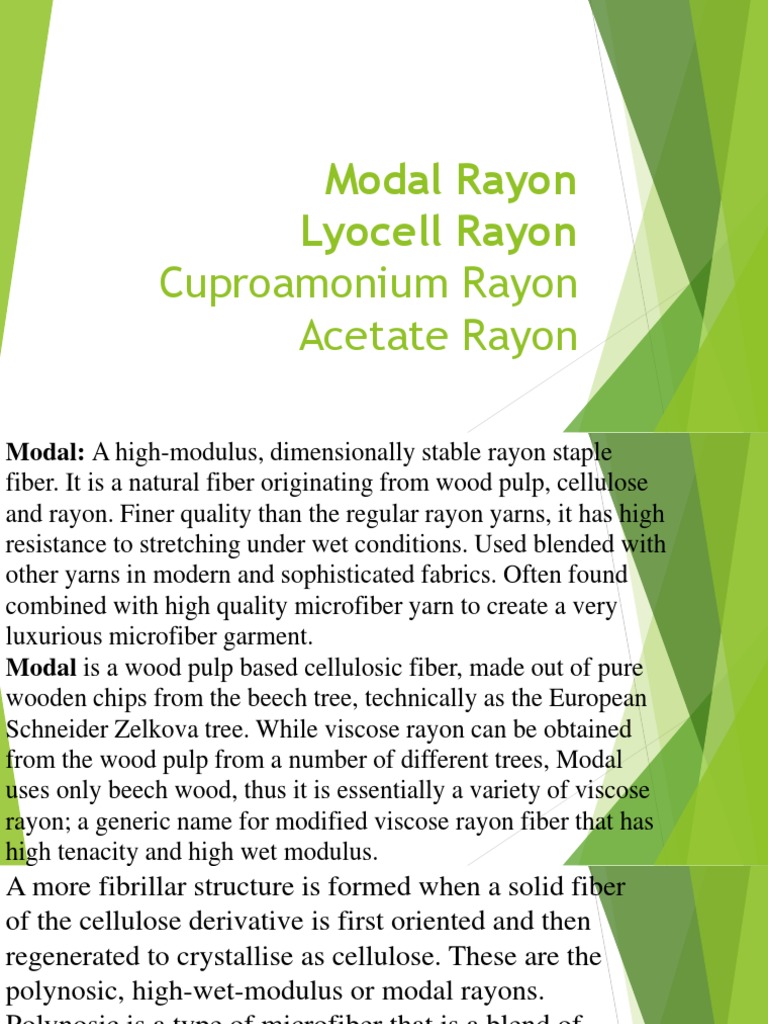 Modal Rayon Lyocell Rayon: Cuproamonium Rayon Acetate Rayon | PDF ...