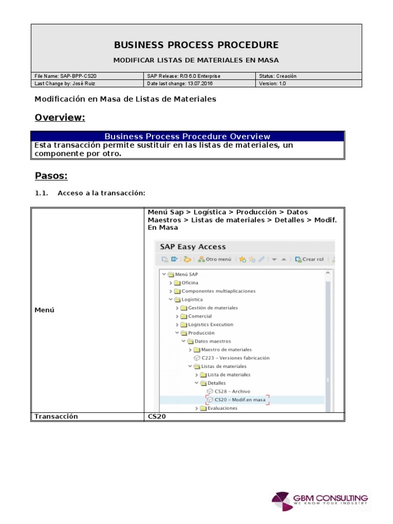 Modificación en Masa - CS20 | PDF | Sap Se | Gestión de la información