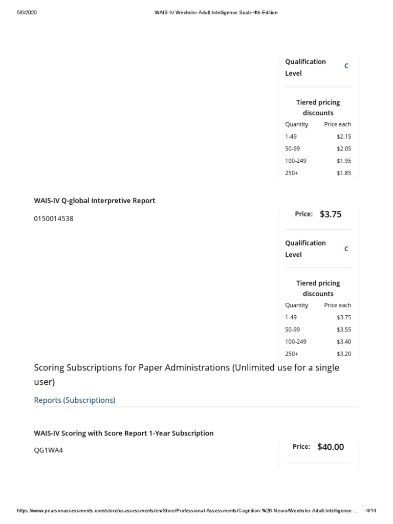 4 WAIS-IV Wechsler Adult Intelligence Scale 4th Edition | PDF ...