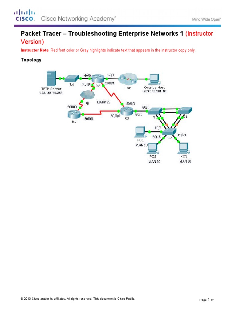 8.2.4.12 Packet Tracer - Troubleshooting Enterprise Networks 1 ...
