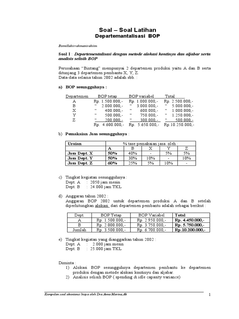Soal Latihan Departementalisasi BOP | PDF