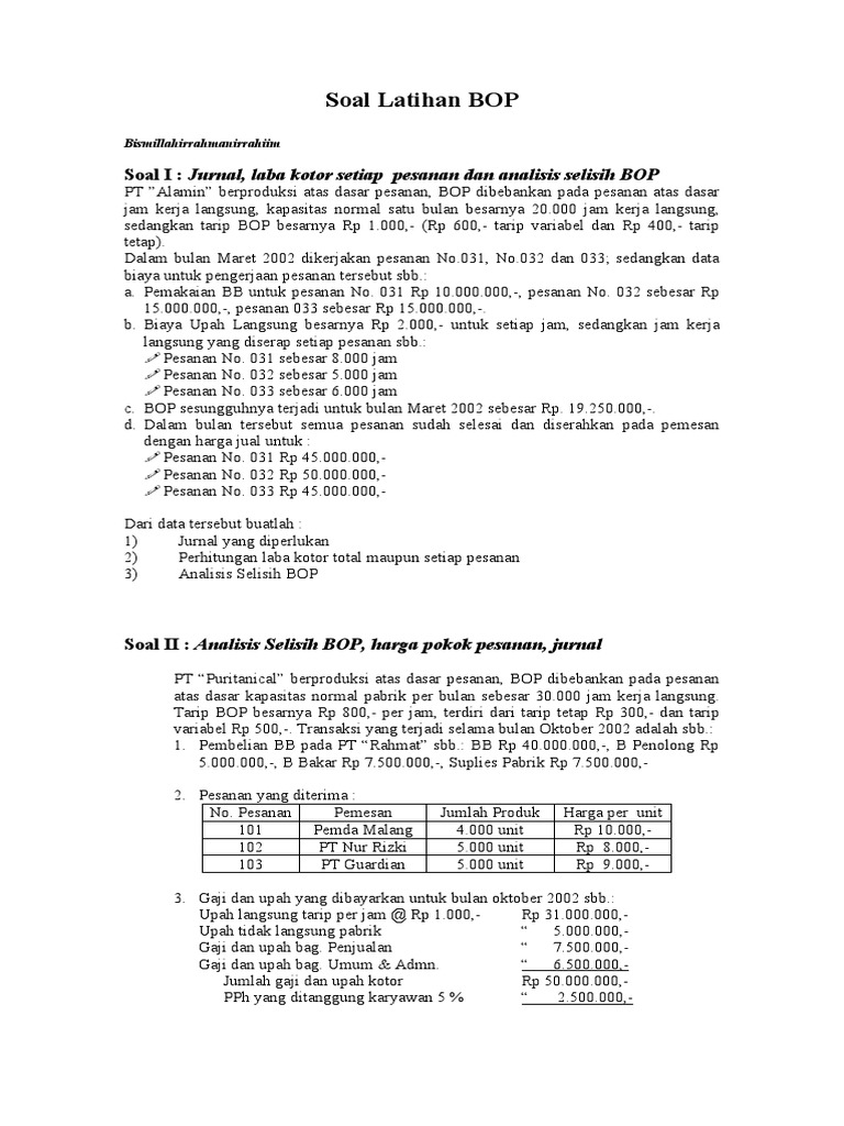 Soal Latihan Bop | PDF