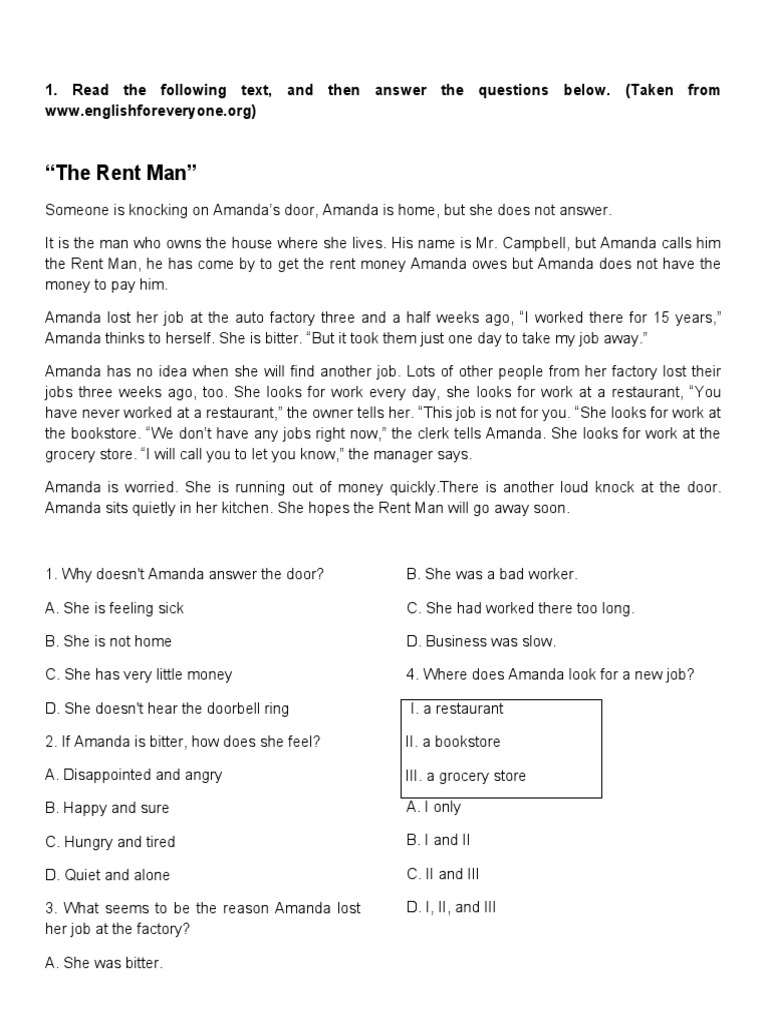 "The Rent Man": 1. Read The Following Text, and Then Answer The ...