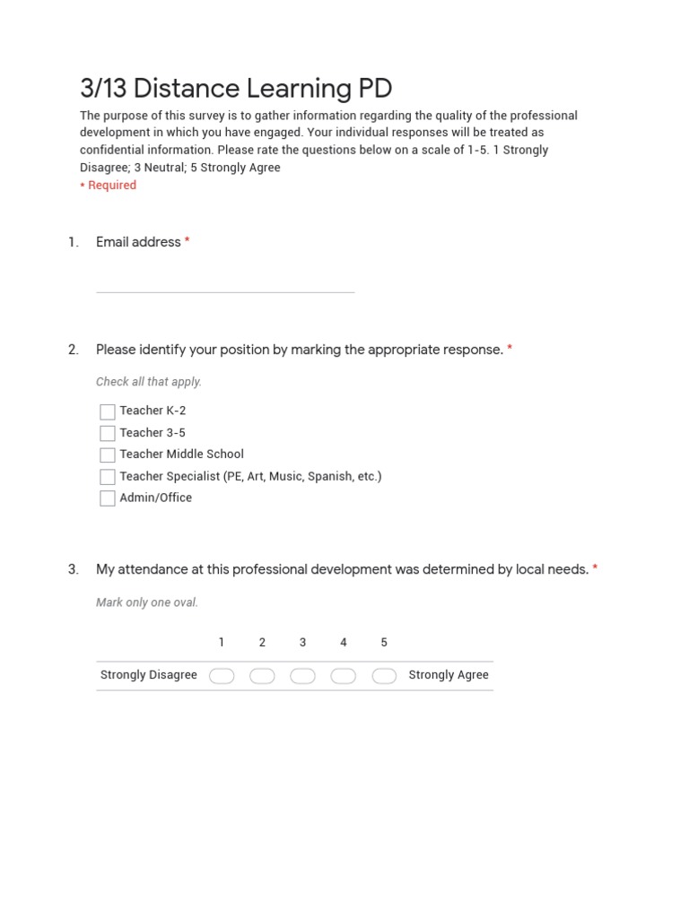 Distance Learning PD Feedback Survey | PDF