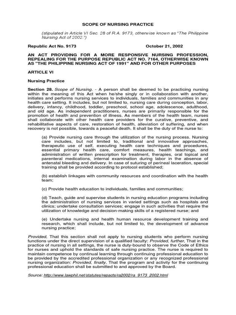 Scope of Nursing Practice | PDF | Nursing | Health Care